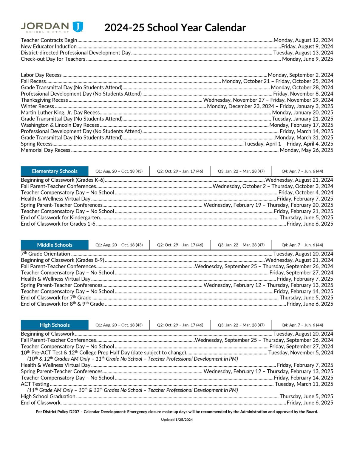 Academic Calendar – Elk Meadows Elementary